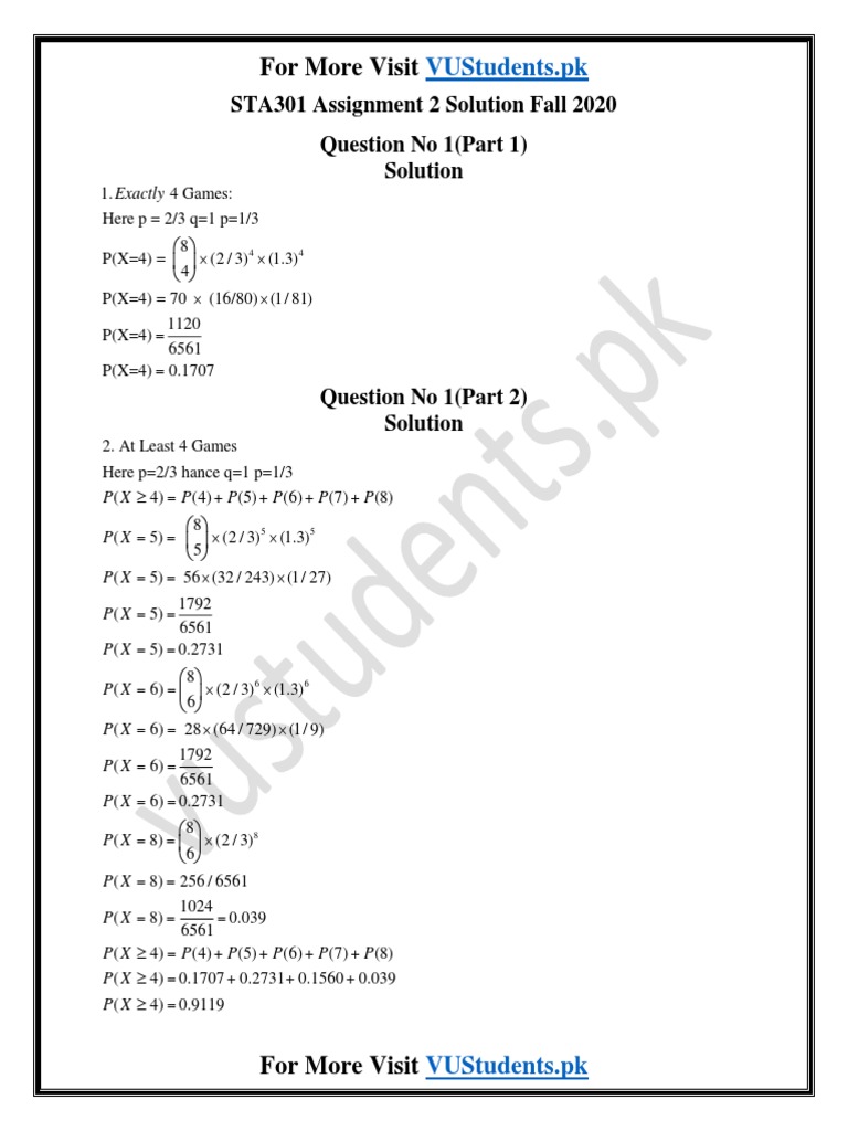 STA301 Assignment 2 Solution Fall 2020 | PDF | Teaching Mathematics ...