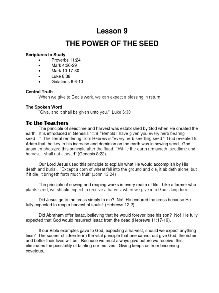 Lesson 9 The Power of The Seed | PDF | Seed | Fruit