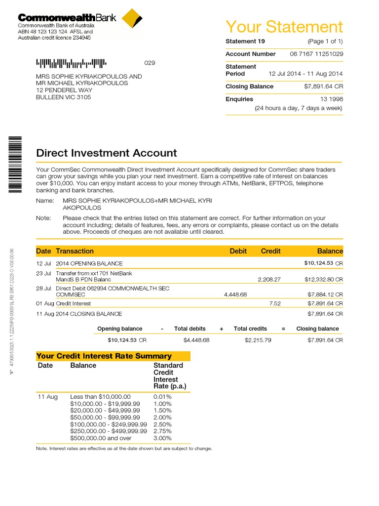 Australia Commonwealth Bank Statement 2 | PDF | Debit Card | Banks