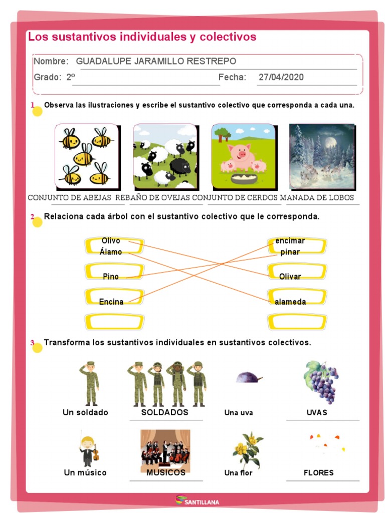 ACTIVIDAD Los Sustantivos Individuales y Colectivos - REALIZADO | PDF