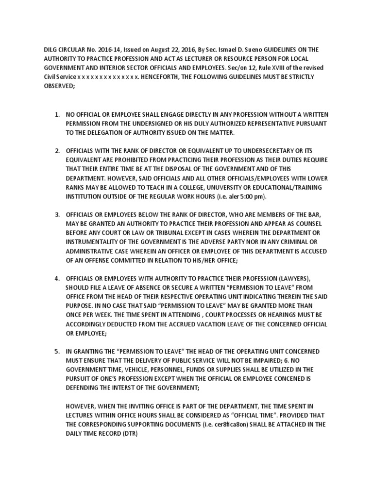 DILG CIRCULAR No. 2016-14, Issued On August 22, 2016 | PDF | Lawyer ... DILG CIRCULAR No. 2016-14, Issued On August 22, 2016 | PDF | Lawyer ...
