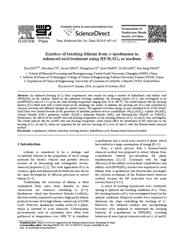 Kinetics of Leaching Lithium | PDF | Lithium | Chemical Kinetics