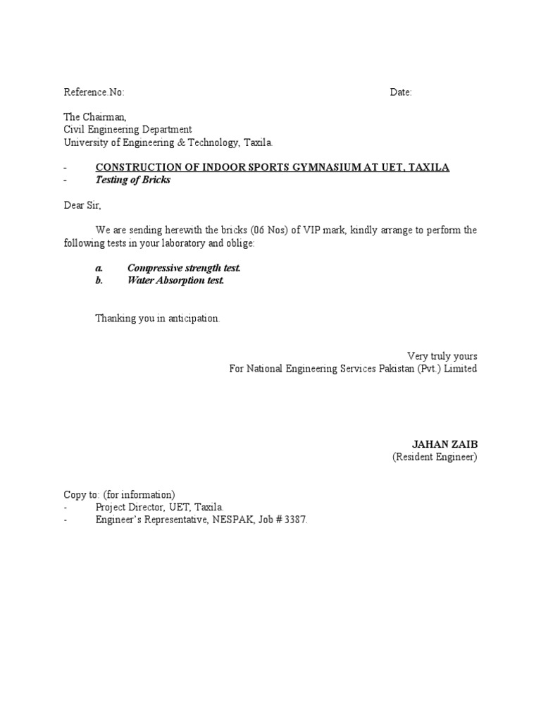 LAB TESTING LETTER Bricks | PDF