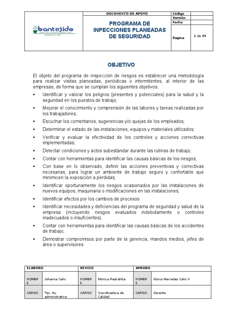 Programa Inspecciones Planeadas | Descargar gratis PDF | Seguridad y ...