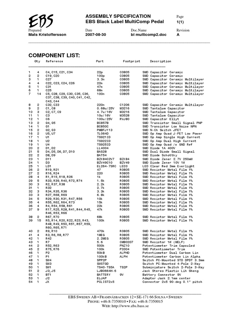 BL MultiComp2 Component List | PDF | Semiconductors | Semiconductor Devices