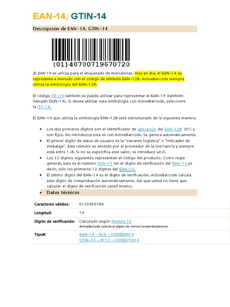 Guía sobre EAN-14 y GTIN-14 | PDF