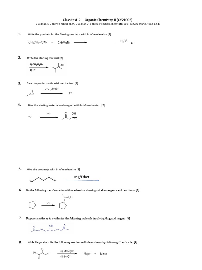Class Test-2 Organic Chemistry-II (CY21006) | PDF