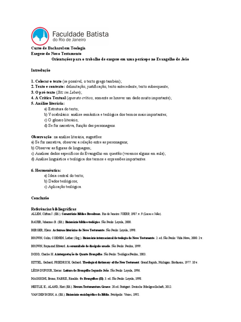 Orientações para Exegese em Perícope No Evangelho de João | PDF