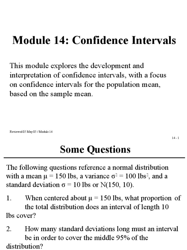 MODULE 14 Confidence Intervals | PDF | Confidence Interval | Standard ...