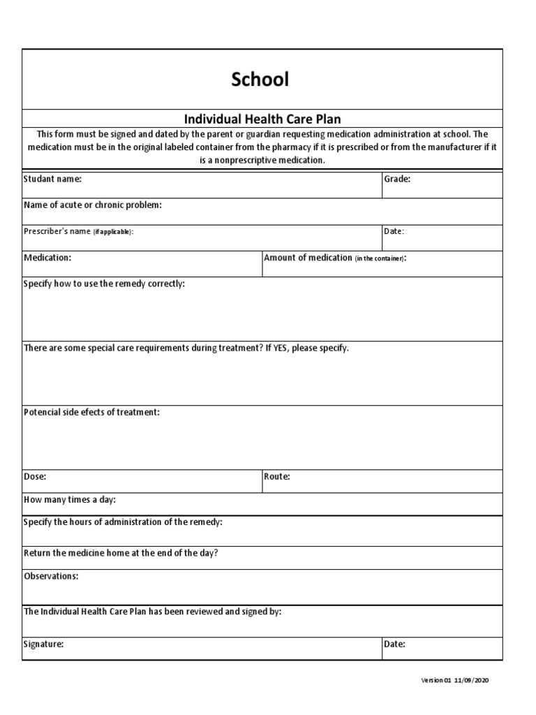 School: Individual Health Care Plan | PDF | Dose (Biochemistry) | Chemistry