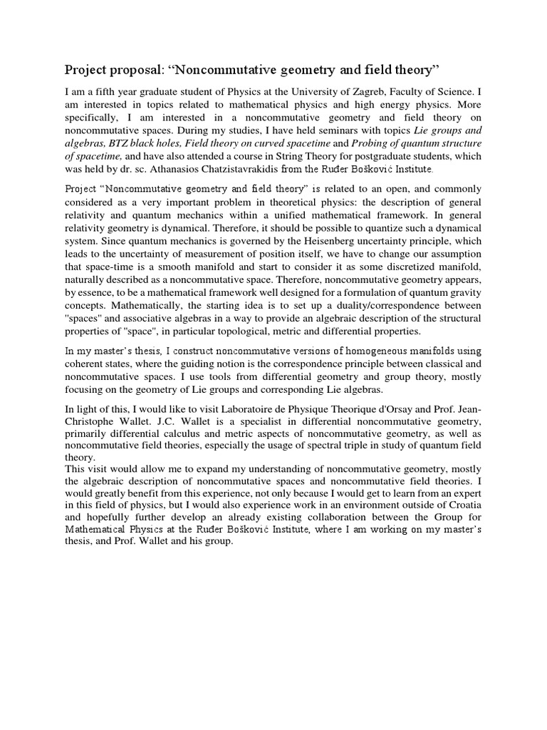 Project Proposal: "Noncommutative Geometry and Field Theory" | PDF ...