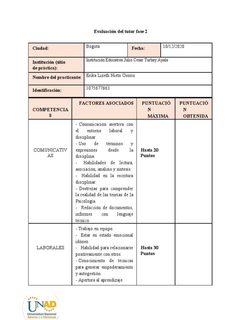 Evaluación Del Tutor Fase 2. | PDF | Evaluación | Psicología Aplicada