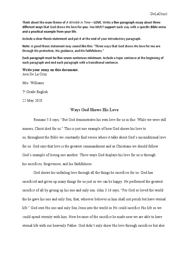 Write Your Essay On This Document.: Ways God Shows His Love | PDF ...