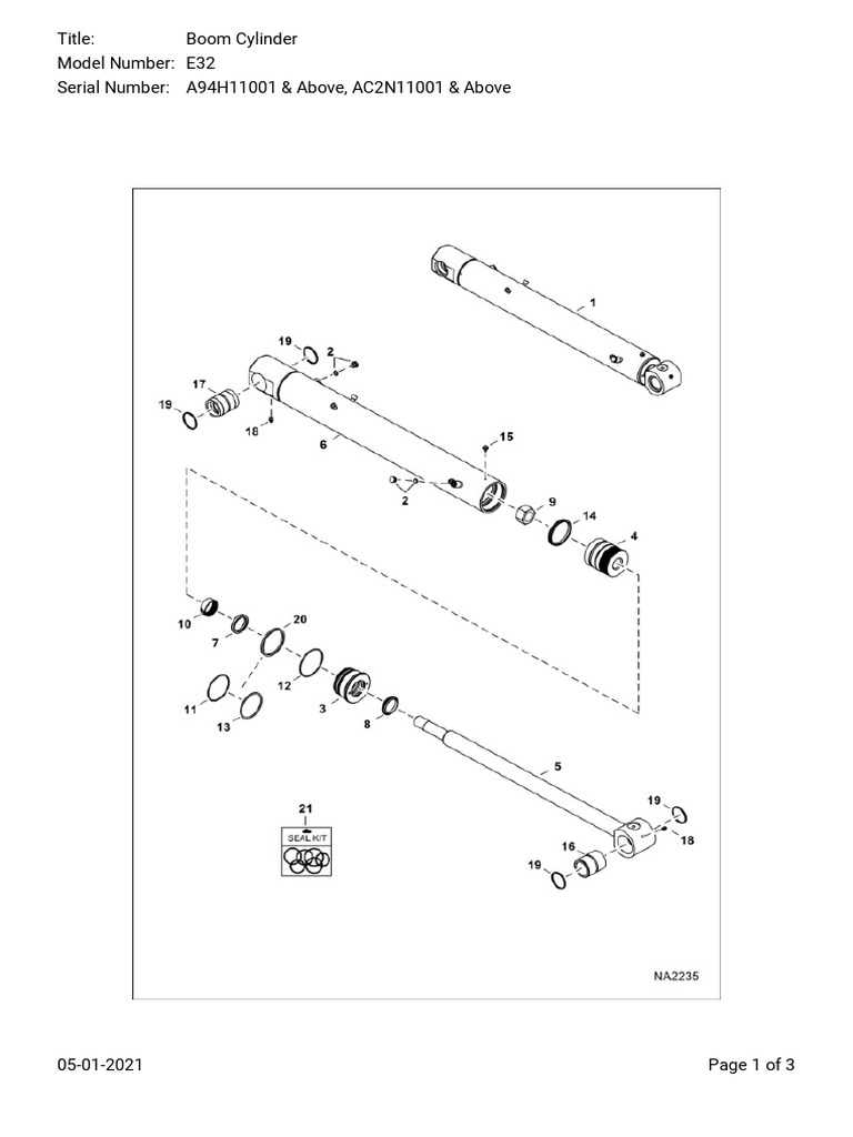 Title: Boom Cylinder Model Number: E32 Serial Number: A94H11001 & Above ...