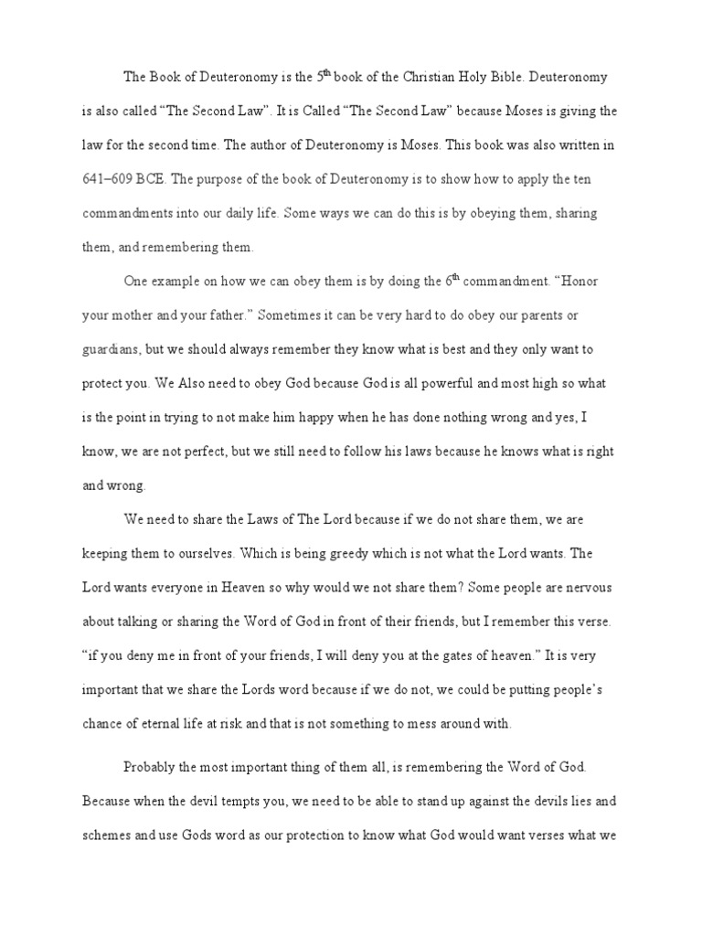 Bible Essay | PDF | Book Of Deuteronomy | Ten Commandments