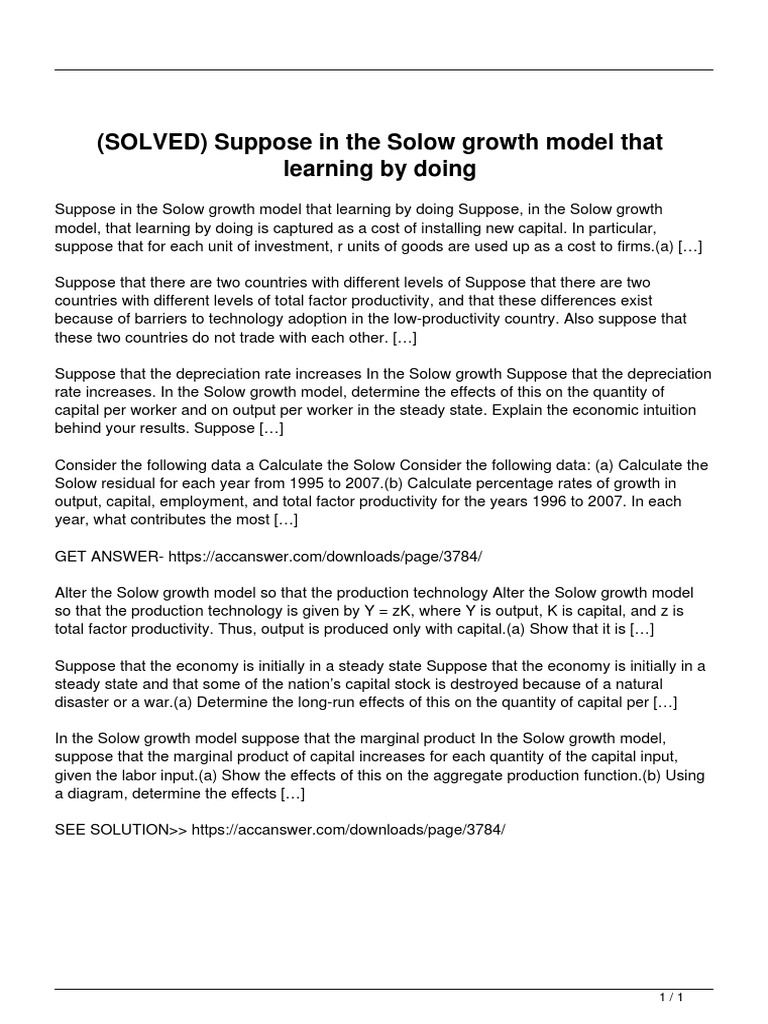Solow Growth Model Analysis and Effects | PDF | Economic Growth ...