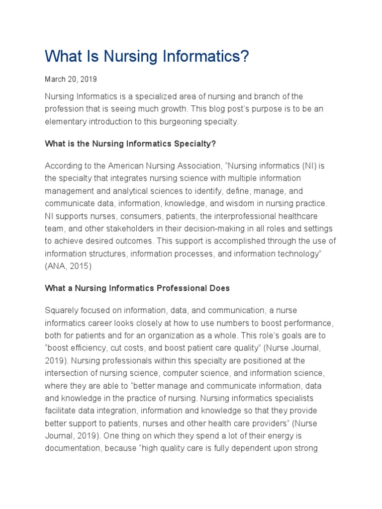 What Is Nursing Informatics | PDF | Health Informatics | Nursing