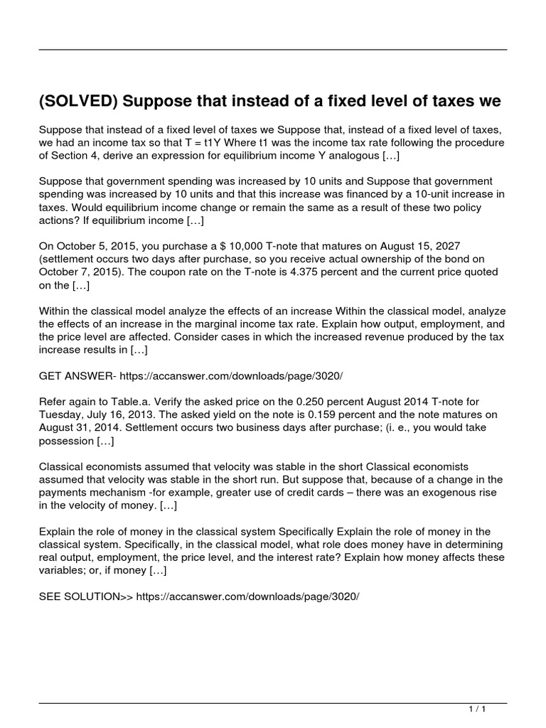 Solved Suppose That Instead of A Fixed Level of Taxes We | PDF | United ...