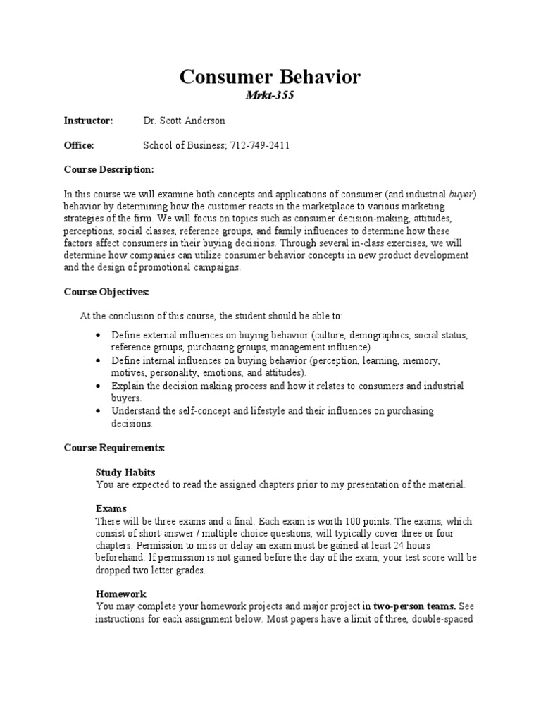 Consumer Behavior Syllabus | PDF | Consumer Behaviour | Test (Assessment)