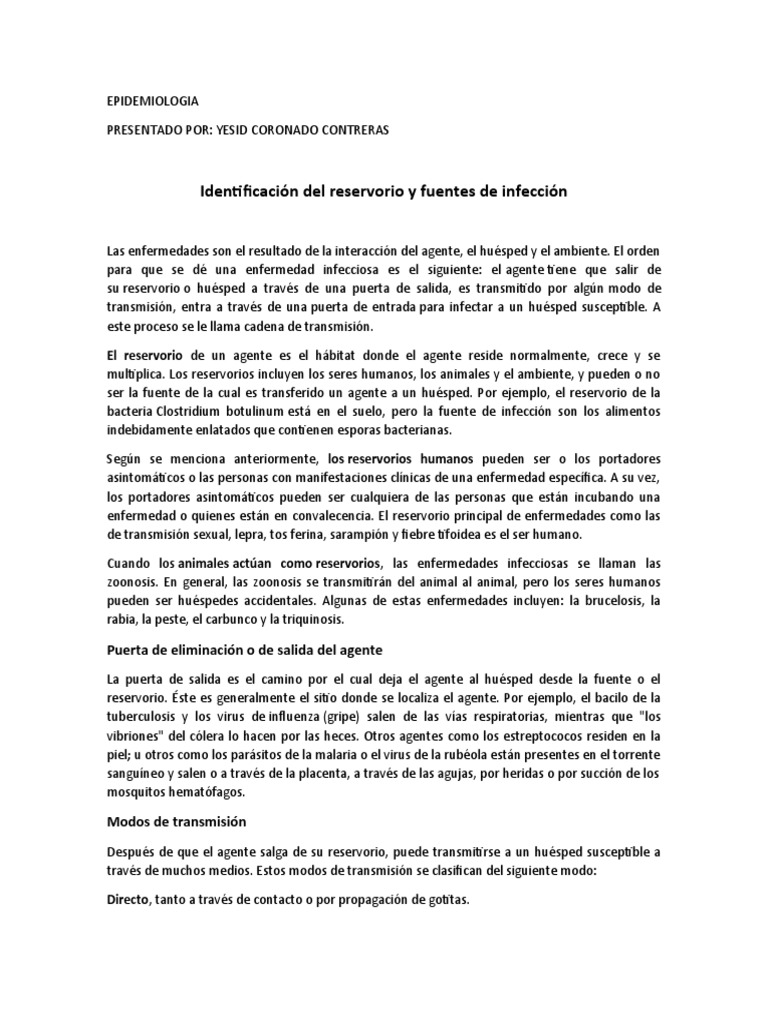 EPIDEMIOLOGIA Reservorio y Fuentes de Infeccion | PDF | Sistema inmune ...