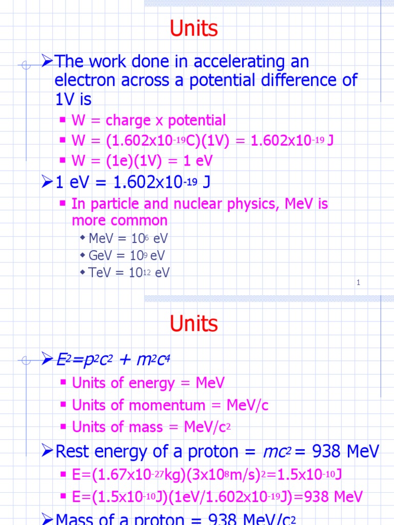 Units: The Work Done in Accelerating An Electron Across A Potential Difference of 1V Is | PDF ...