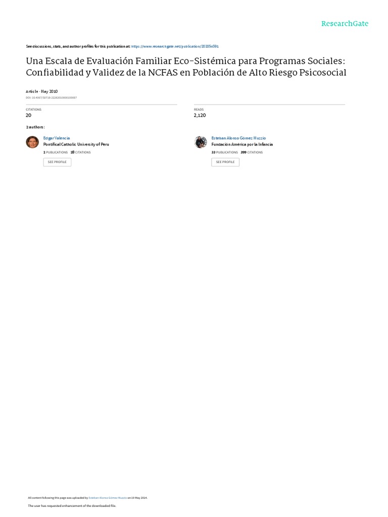 Escala de Evaluación Familiar de Carolina Del Norte NCFAS | PDF | Teoría de apego | Alfa de Cronbach