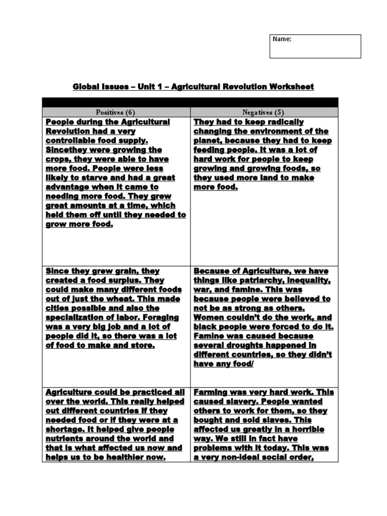 Worksheet - Agricultural Revolution | PDF | Famine | Agriculture