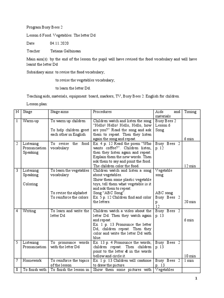 Busy Bees 2 Lesson 6 Tatiana Galbinean | PDF | Vocabulary | English ...