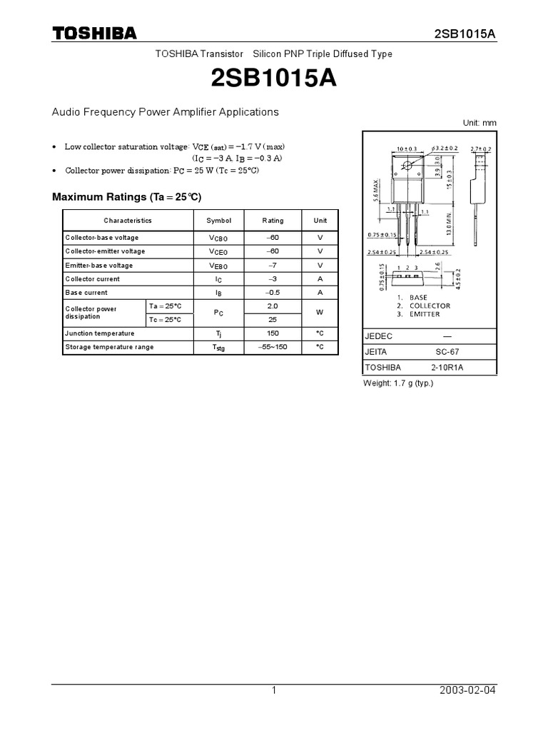 Audio Frequency Power Amplifier Applications: Maximum Ratings | PDF | Bipolar Junction ...