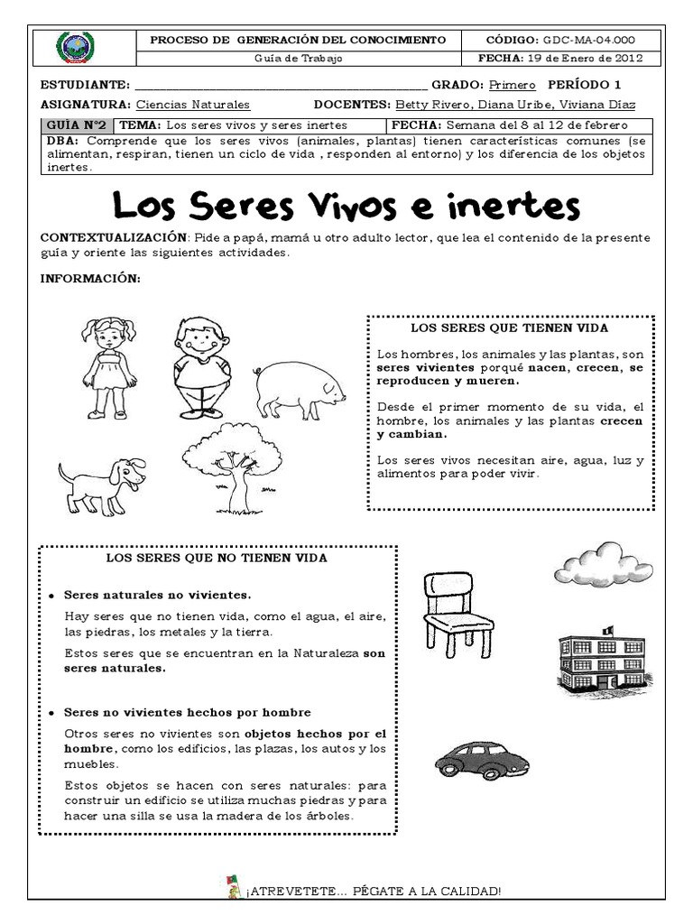 Guía 2 Naturales (Los Seres Vivos y Los Seres Inertes) | PDF | Vida ...