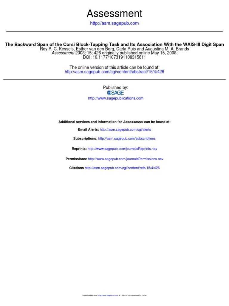 The Backward Span of The Corsi Block-Tapping Task and Its Association ...