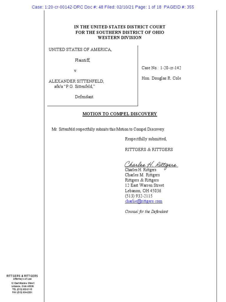 Motion To Compel | PDF | Brady V. Maryland | Discovery (Law)