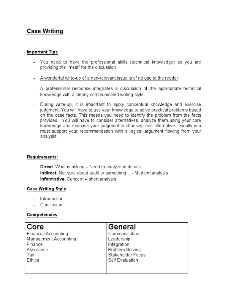 Case Writing: Core General | PDF | Accounting | Knowledge