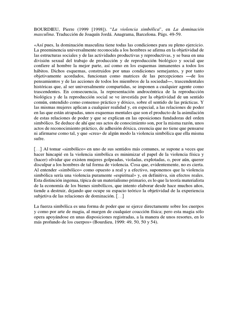 05-Recurso - texto-BOURDIEU. La Dominación Masculina | PDF | Violencia | La naturaleza humana
