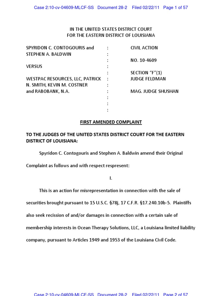 Baldwin V Costner: Amended Complaint | PDF | Diversity Jurisdiction | Bp