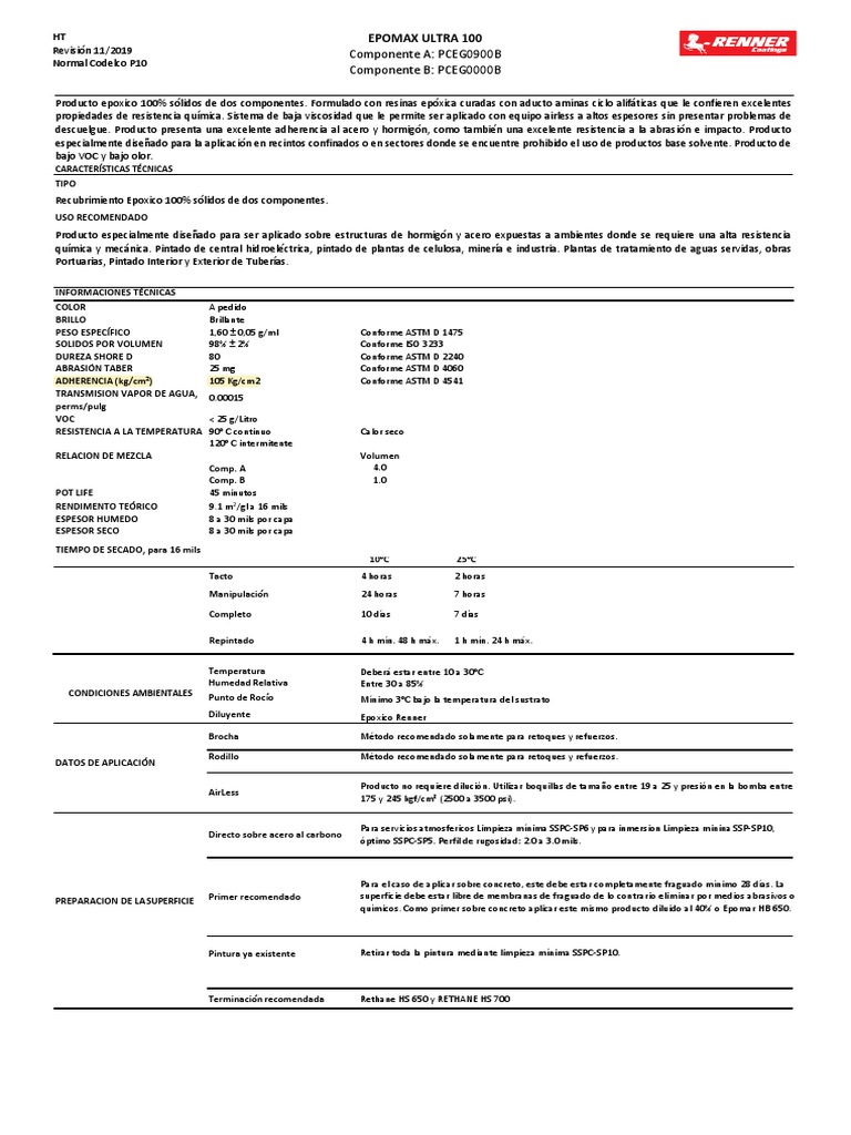 HT Epomax Ultra 100 Rev 1119 | PDF | Epoxy | Hormigón