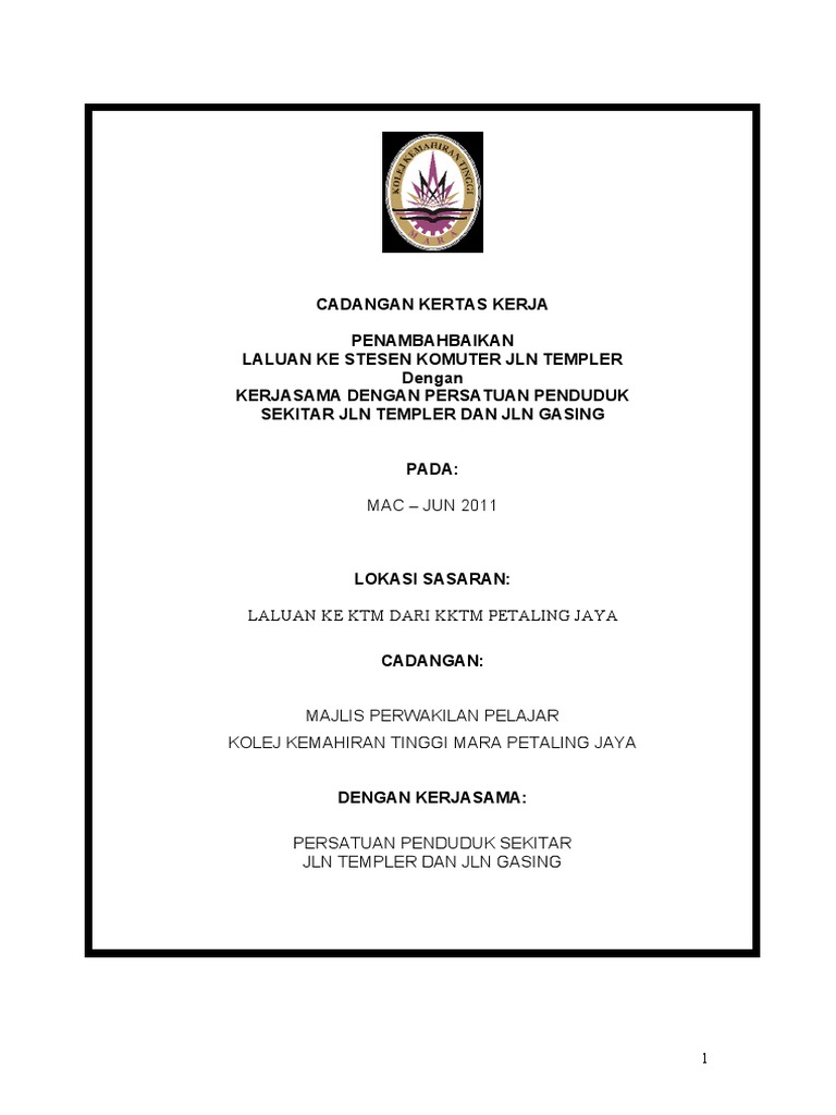 CONTOH KERTAS KERJA (2) - Jalan KTM | PDF