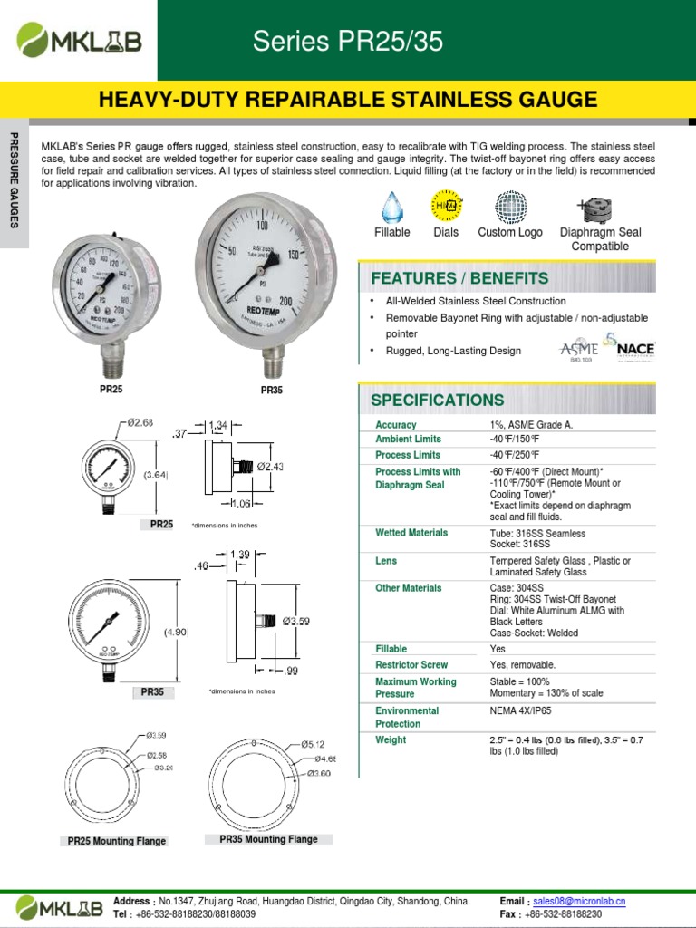 Series PR25/35: Heavy-Duty Repairable Stainless Gauge | PDF | Pressure ...