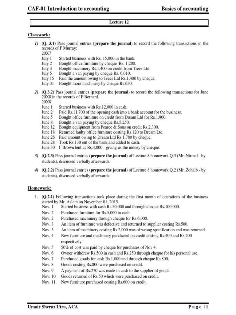 Accounting Journal Practice | PDF | Cheque | Credit