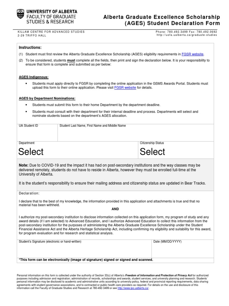 Ages Student Declaration Form | PDF | Privacy | Business