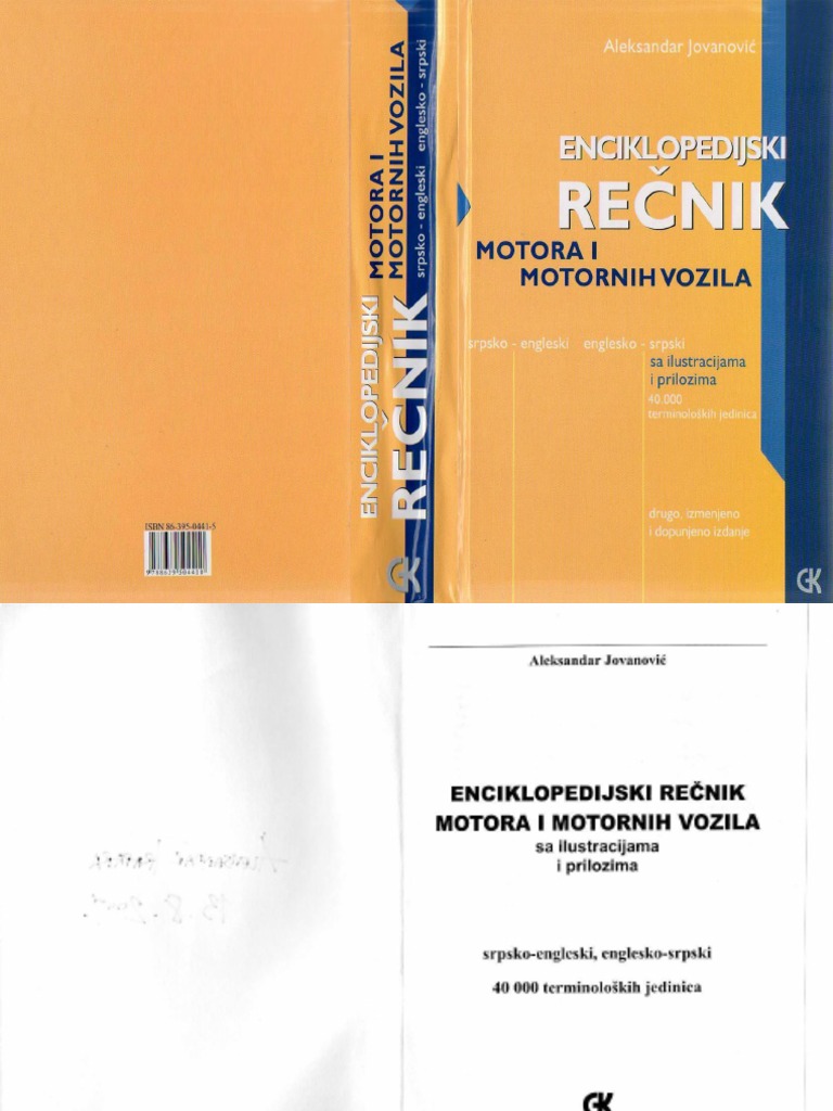 Enciklopedijski Recnik Motora I Motornih Vozila - Aleksandar Jovanovic ...