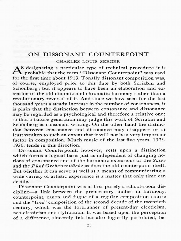 Charles Seeger - Dissonant Counterpoint | PDF | Harmony | Interval (Music)