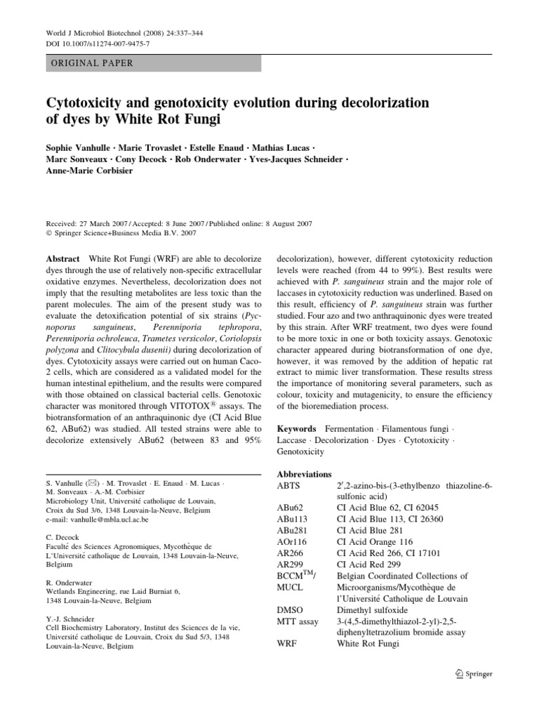 Cytotoxicity and Genotoxicity Evolution During Decolorization | PDF ...