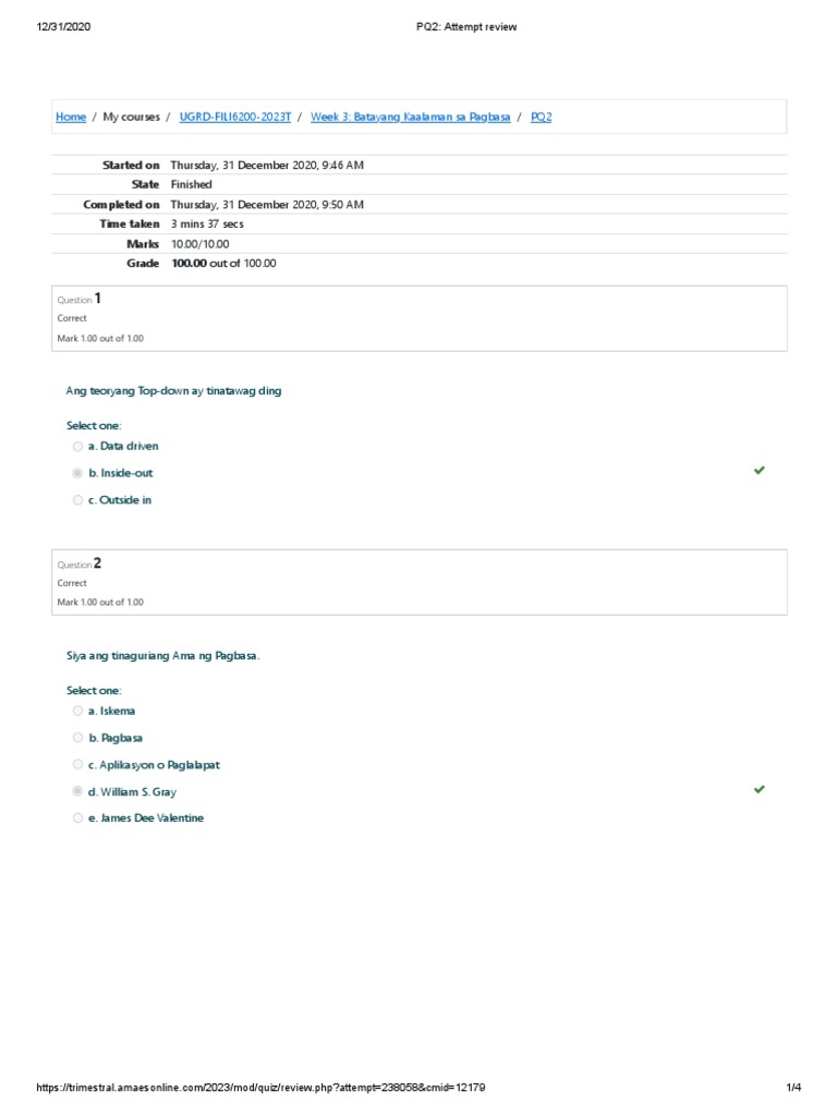 PQ2 - Attempt Review | PDF