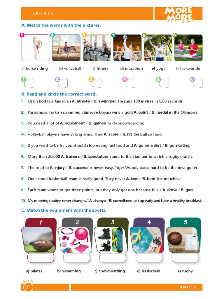 A. Match The Words With The Pictures.: - Sports | PDF | Sports | Recreation