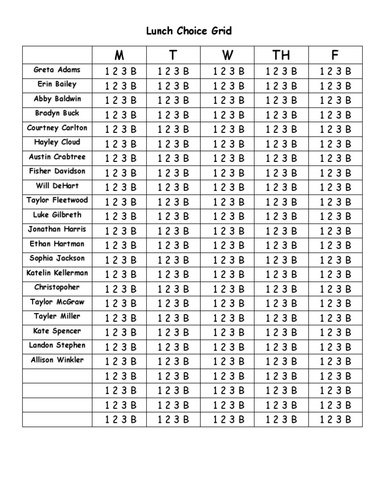 Lunch Choice Grid | PDF