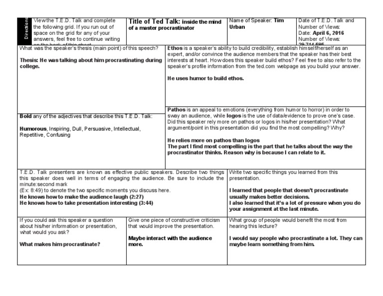 Ted Talk Analysis Form | PDF | Logos | Human Nature