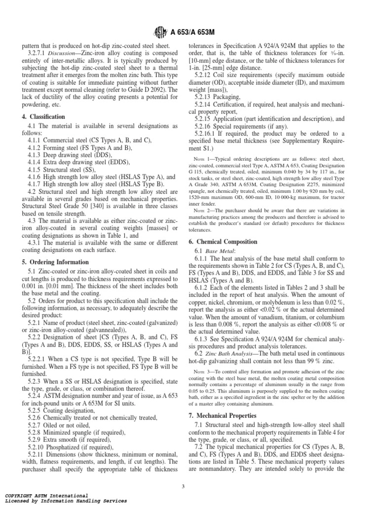 Astm A653a 653M 3 | PDF | Sheet Metal | Structural Steel