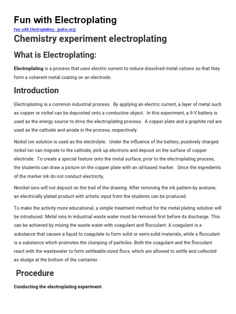 Fun With Electroplating | PDF | Ion | Electrode