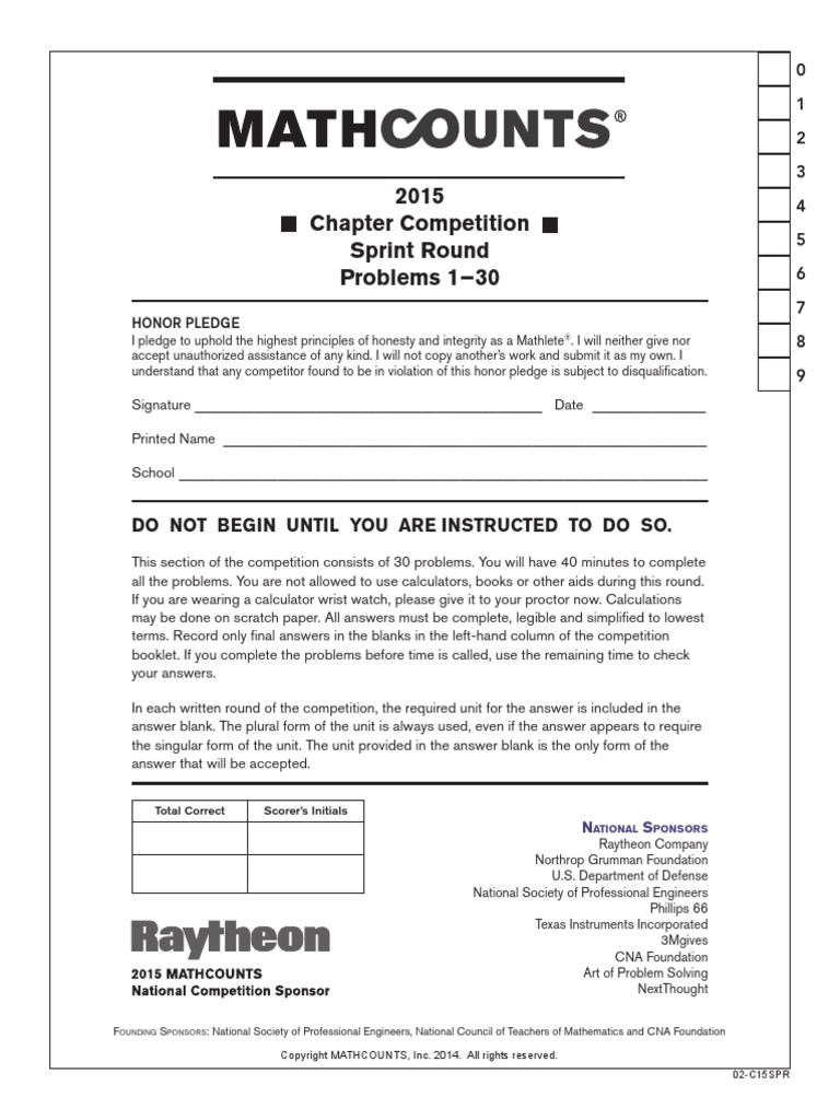 Mathcounts 2014-15 Chapter Level - Sprint Round | PDF | Rounding | Numbers